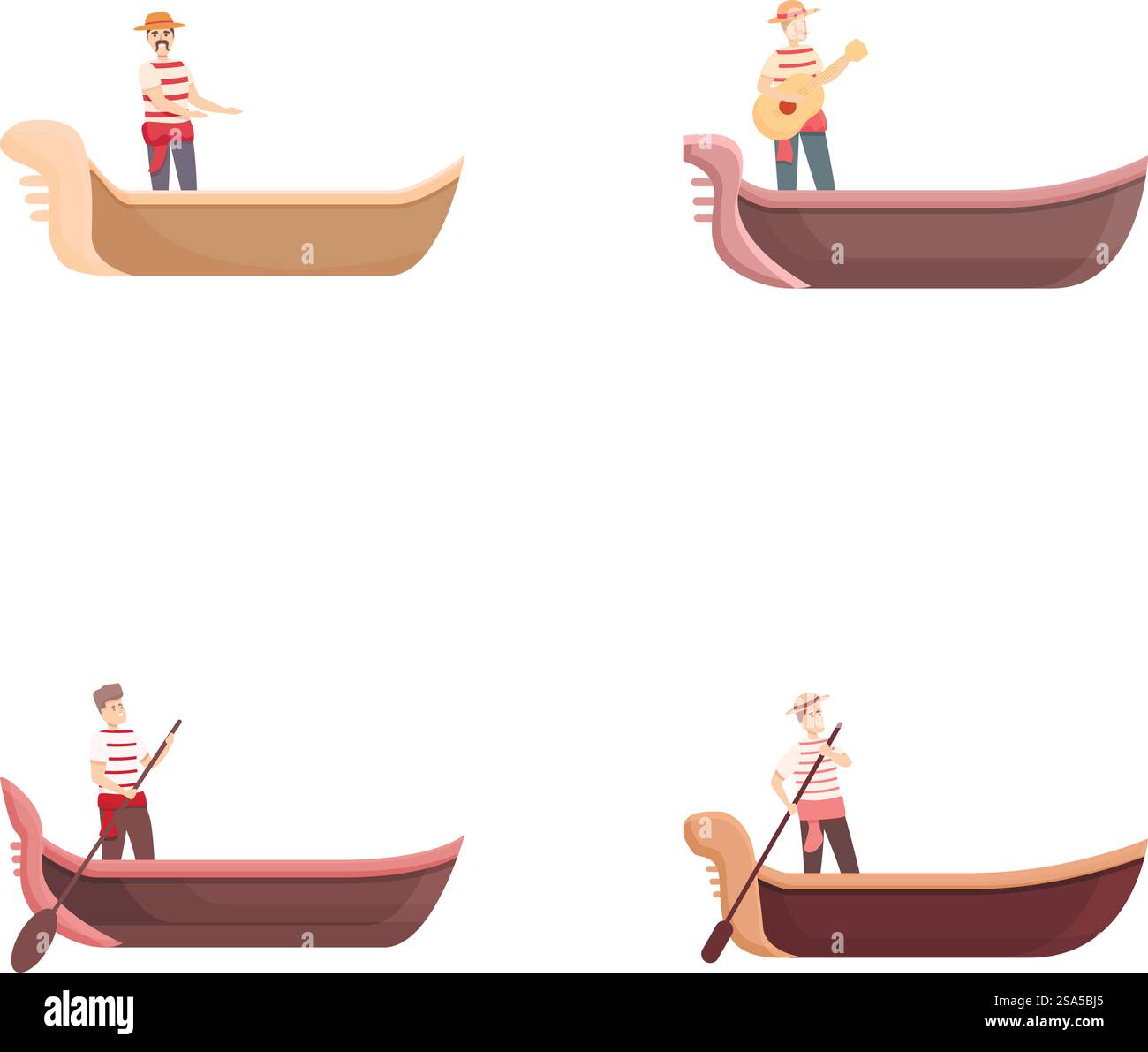 Gondolier icons set cartoon vector. Italian boat with gondolier. Europe ...