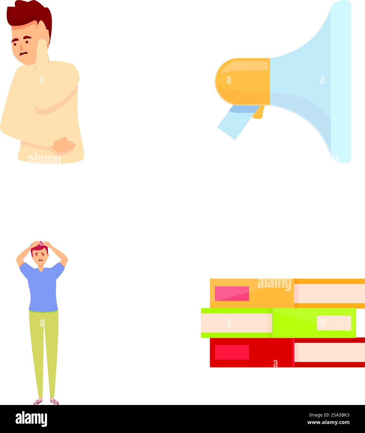 Scared people icons set cartoon vector. Anxious and afraid people ...