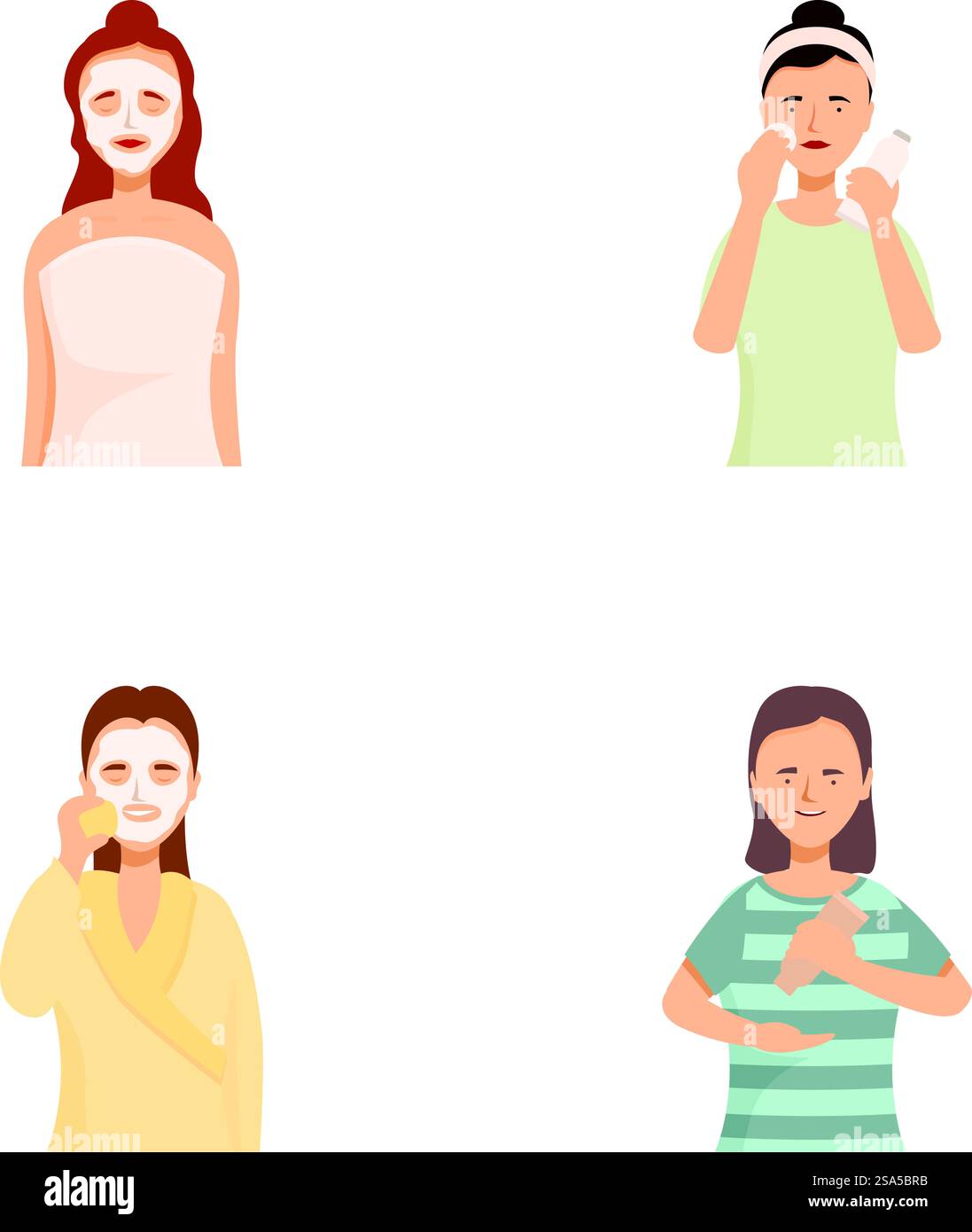 Illustrated steps of a woman daily skincare routine for healthy ...