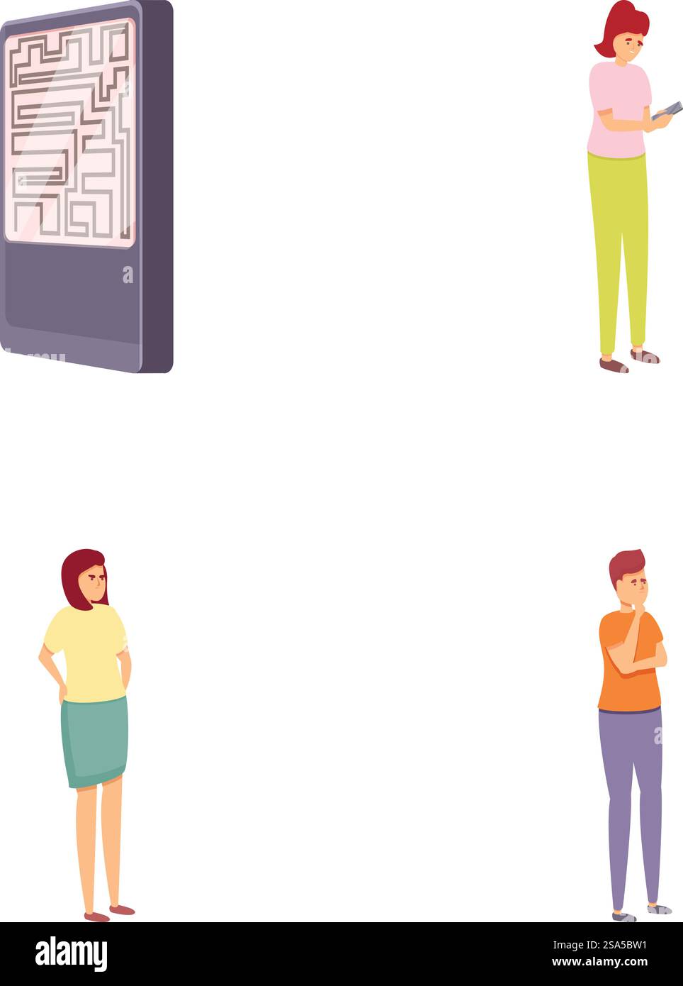 Circus maze icons set cartoon vector. People solve maze game ...