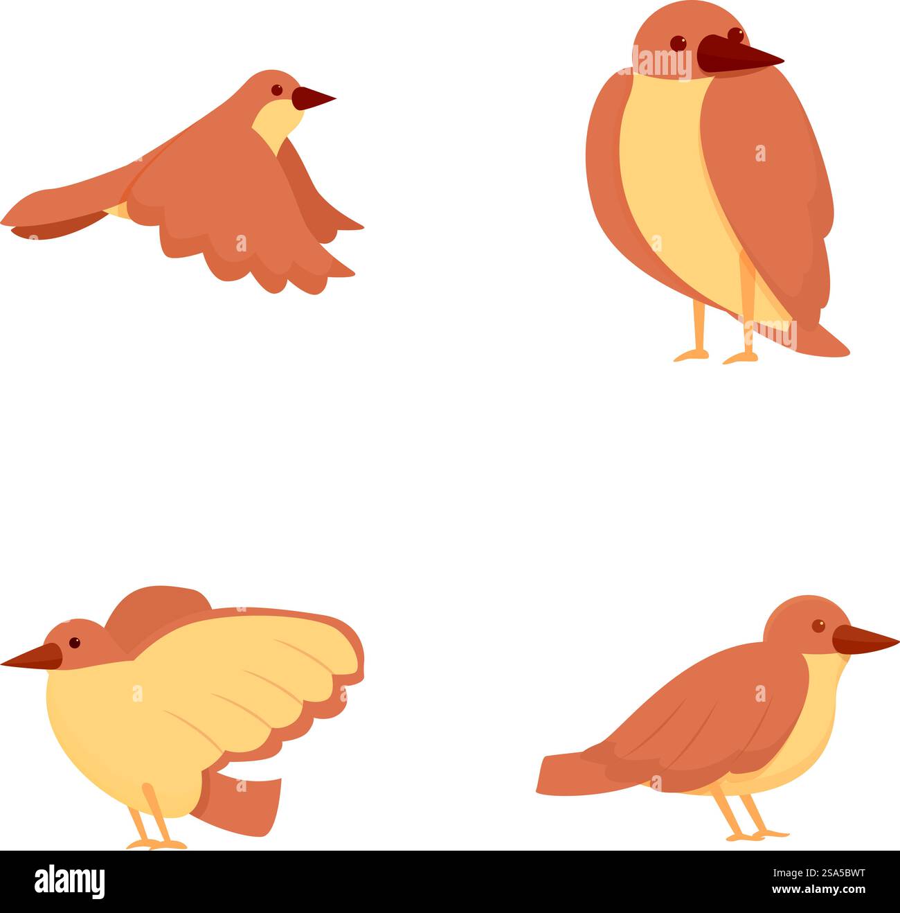 Sparrow icons set cartoon vector. Cute cheerful brown sparrow. Little ...