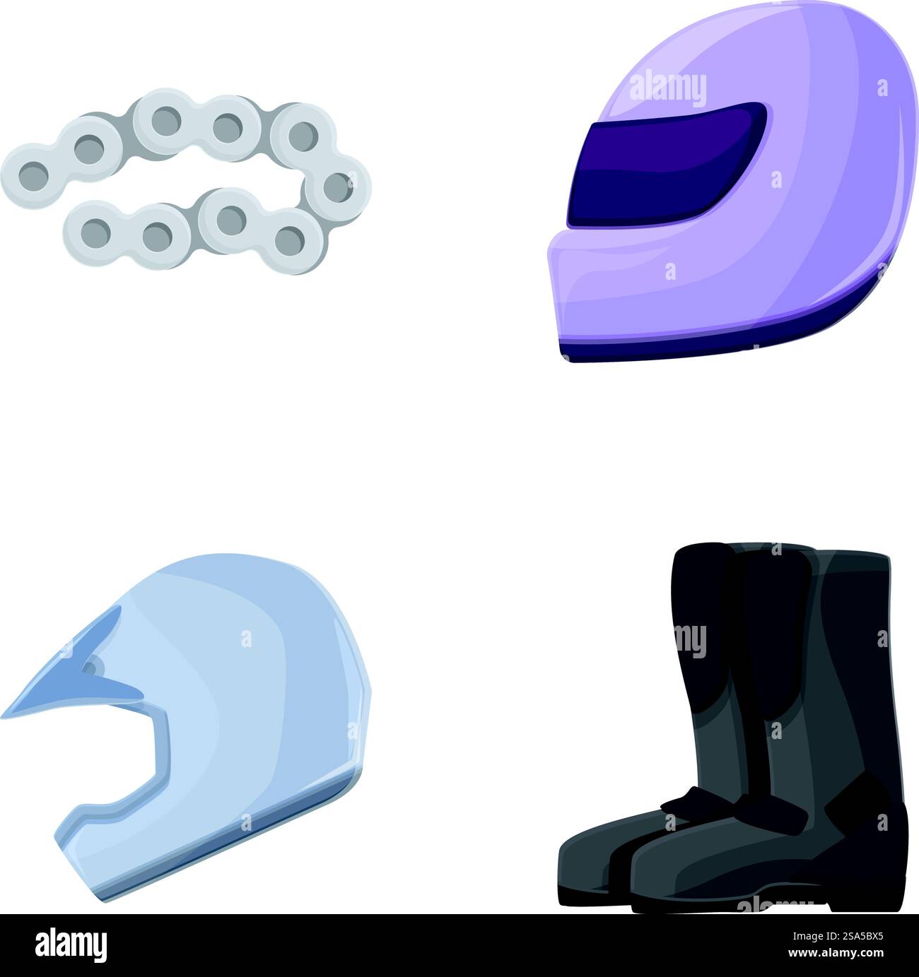Motorcycle gear icons set cartoon vector. Motorcycle gear and accessory ...