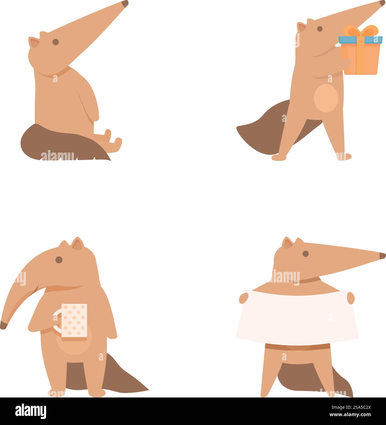 Cute anteater icons set cartoon vector. Funny anteater character. Wild ...