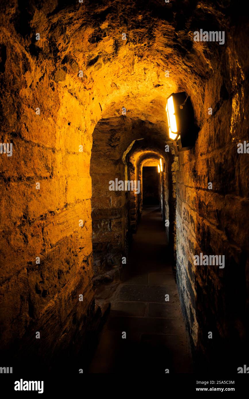 A dimly lit passage in the walls of the keep of Newcastle Castle ...