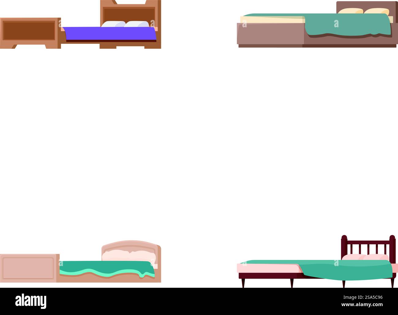 Colorful vector illustrations of a variety of cartoon beds isolated on ...