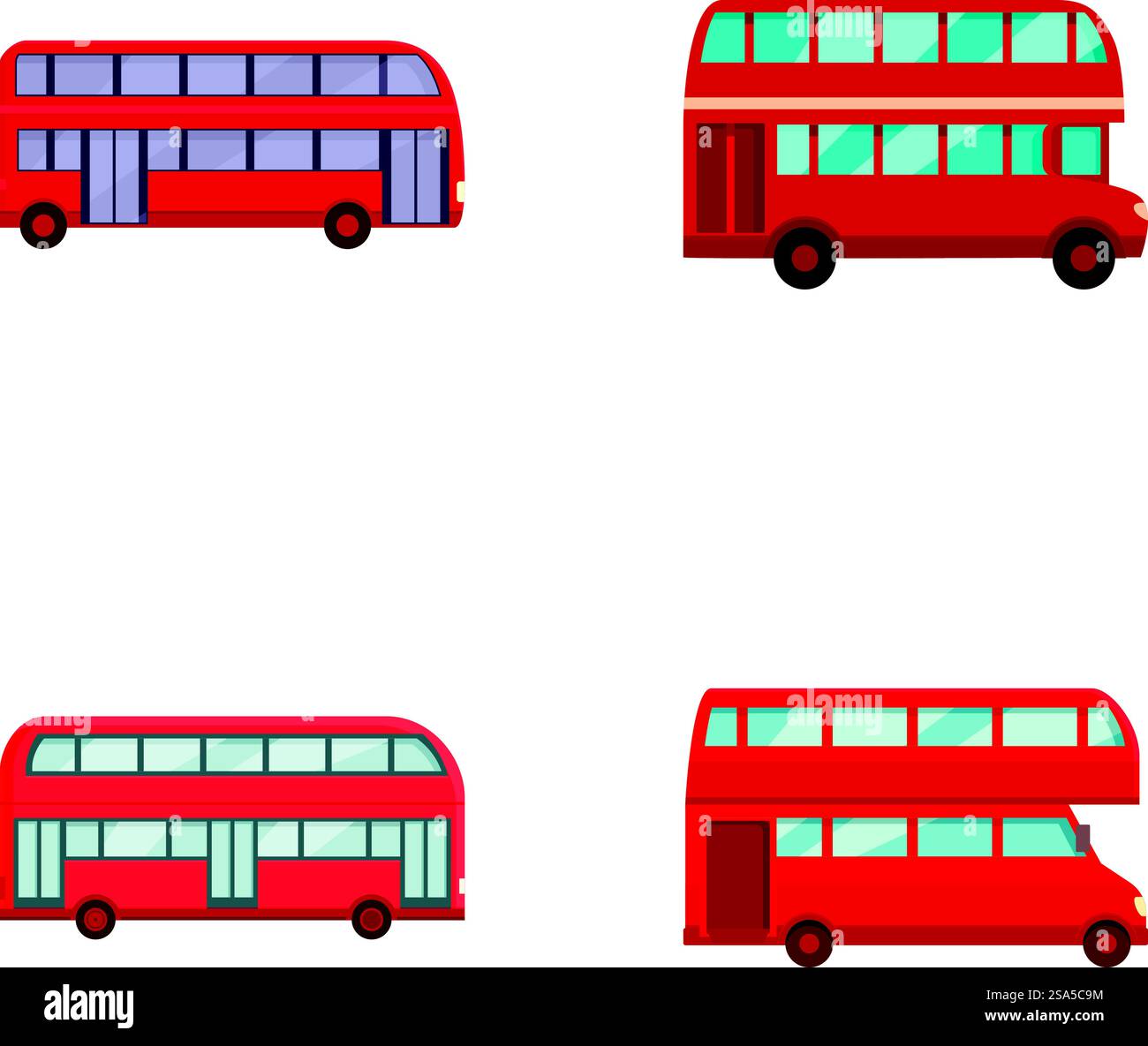 Red bus icons set cartoon vector. British red double decker bus. City ...