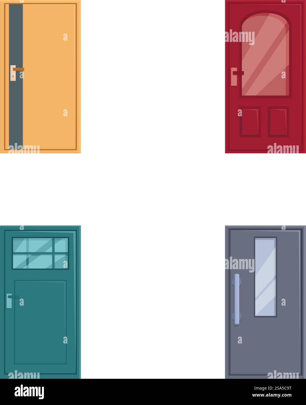 Collection of four colorful doors in various designs, suitable for ...