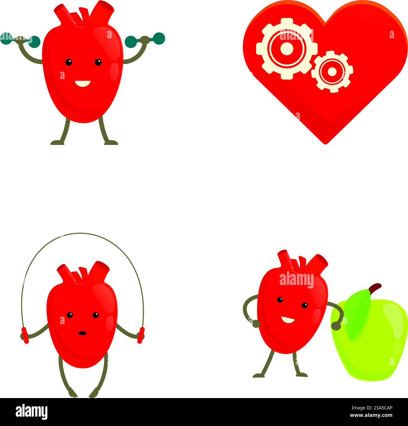 Happy heart icons set cartoon vector. Cute healthy heart organ. Cartoon character. Happy heart ...