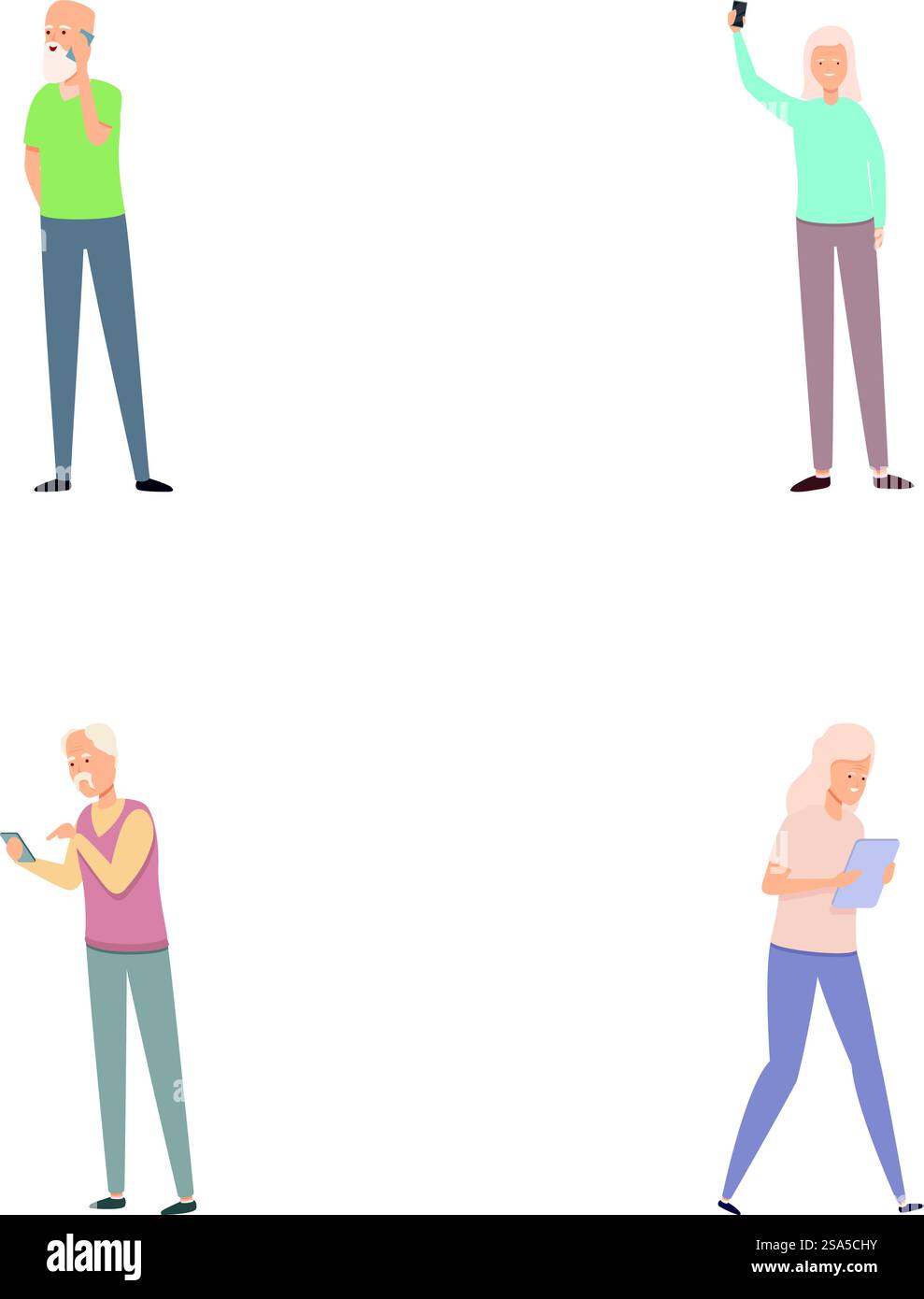 Elderly people icons set cartoon vector. Grandparent actively spends ...
