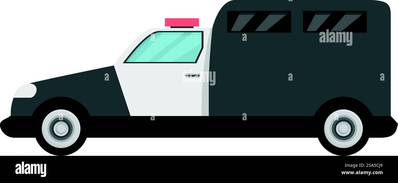 Cartoon style illustration of a police van transporting criminals hi ...