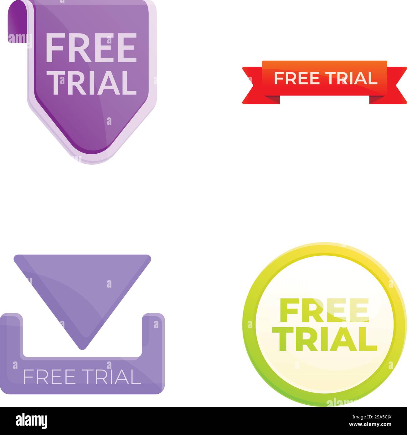 Trial tag icons set cartoon vector. Free trial badge and sticker ...