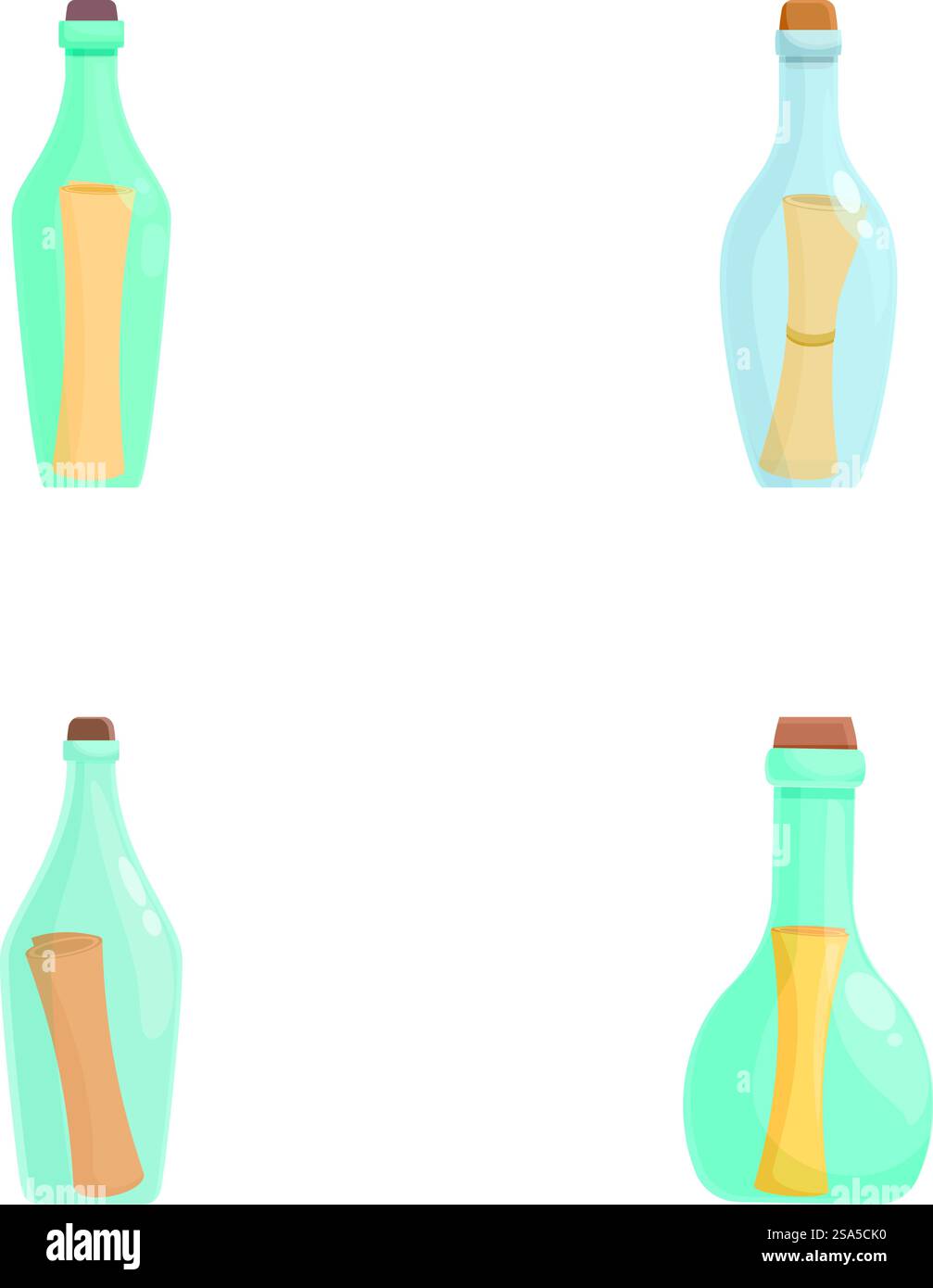 Illustration of four glass bottles with different colored beverages ...
