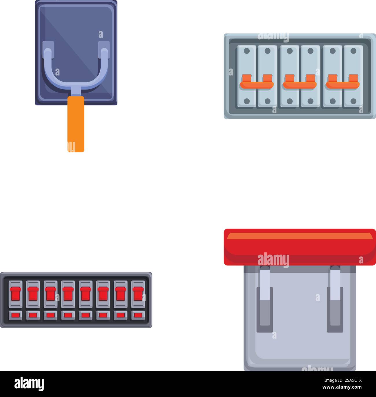 Electrical panel icons set cartoon vector. Electric breaker switchbox ...