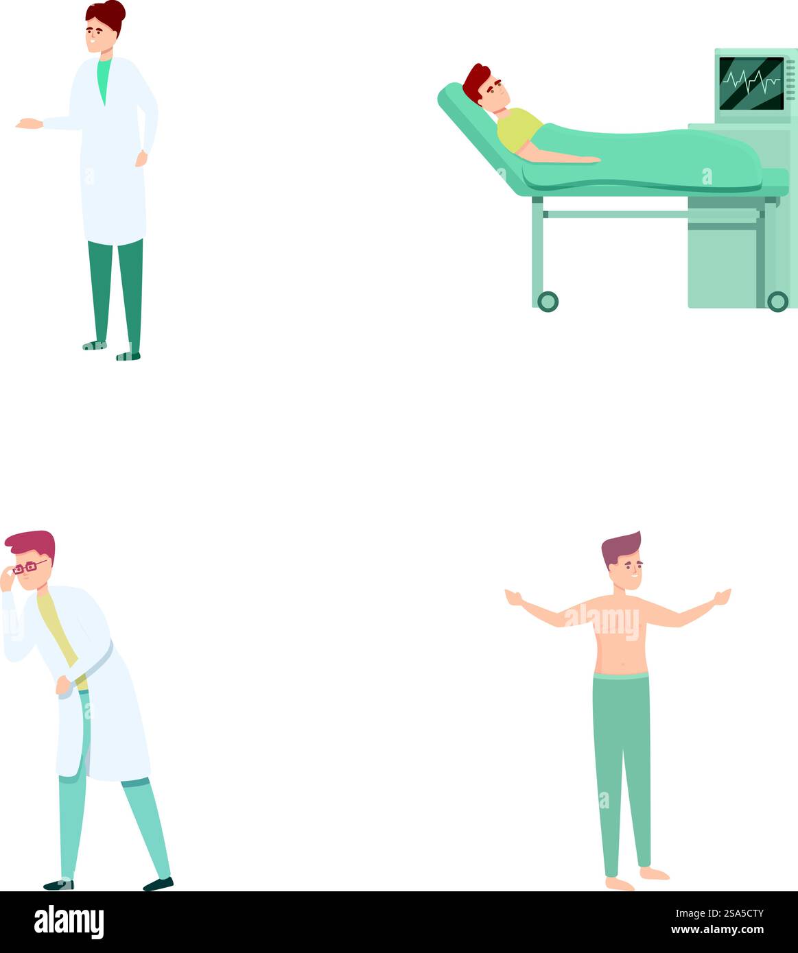 Doctor visit icons set cartoon vector. Patient at doctor appointment in ...