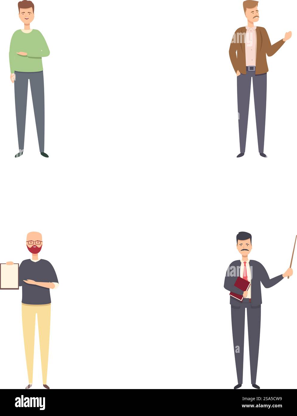 Teacher icons set cartoon vector male teacher conducting lesson ...
