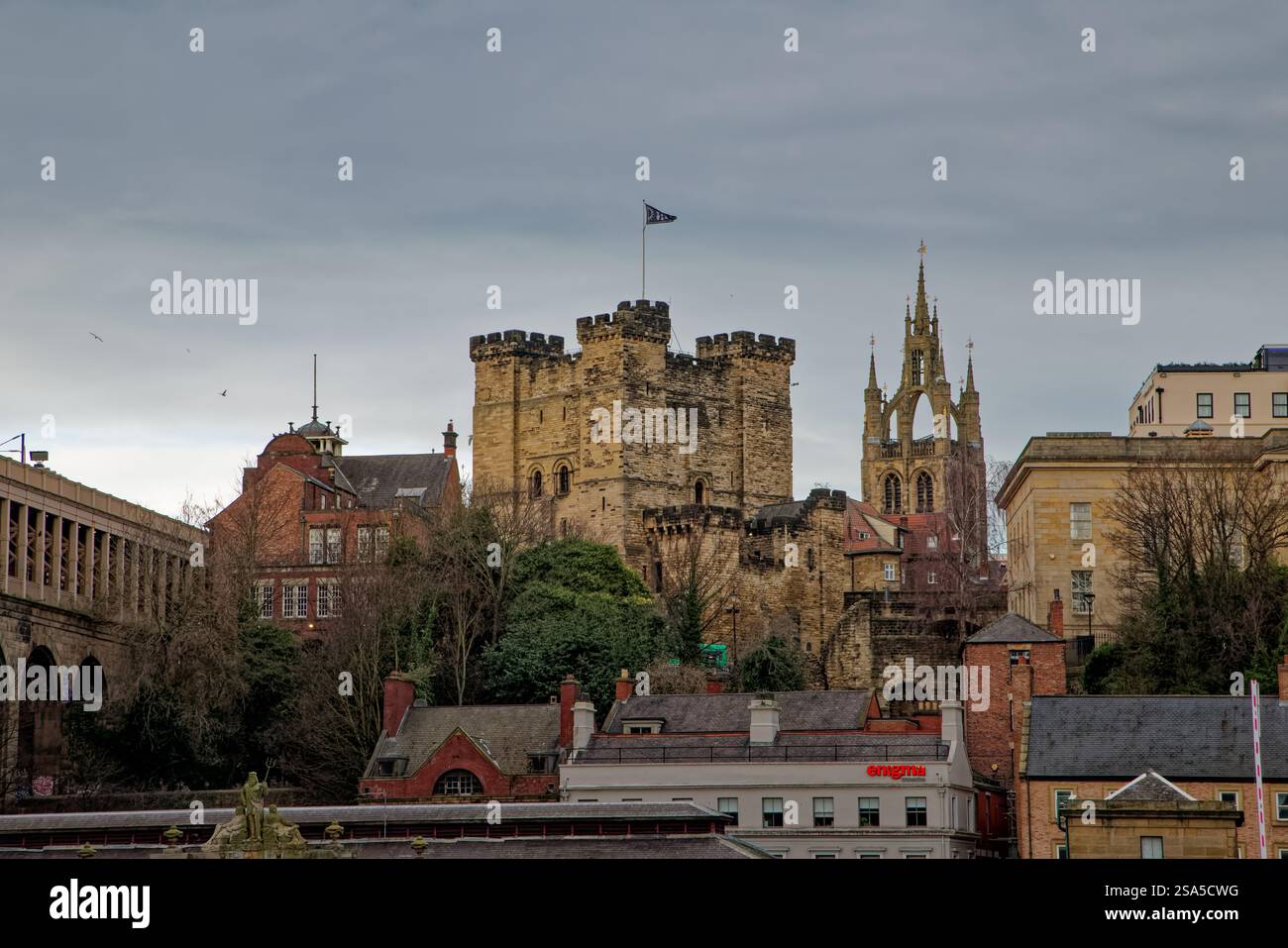 The historic skyline of the medieval quarter of the city of Newcastle ...