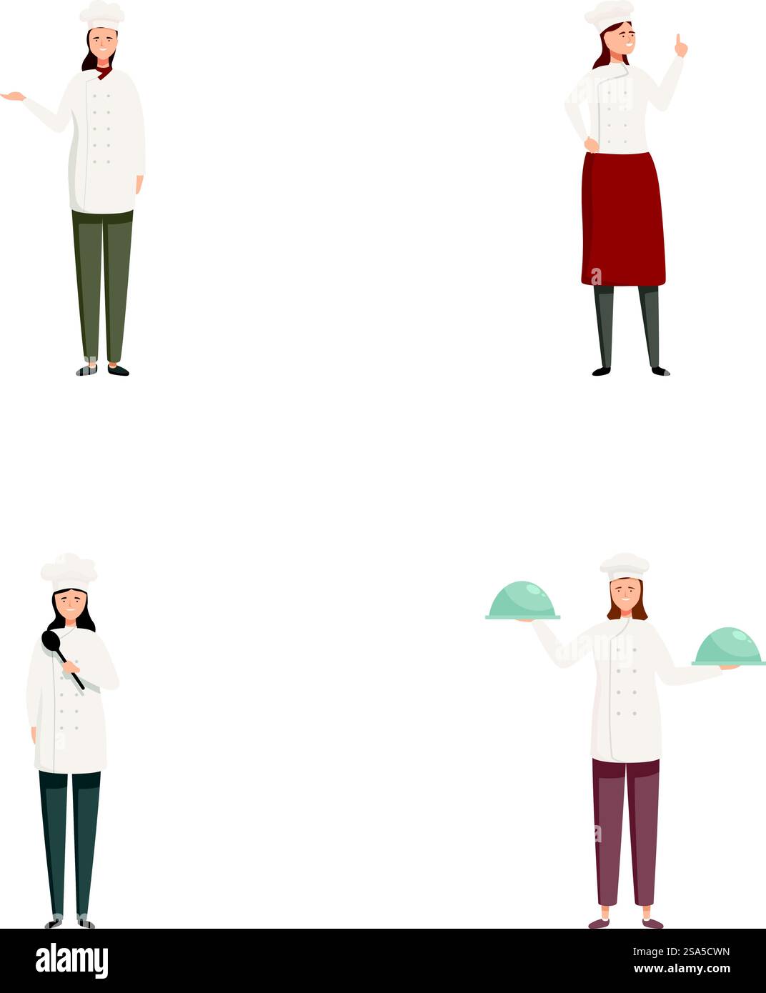 Set of chefs in different uniforms and poses, isolated on a white ...