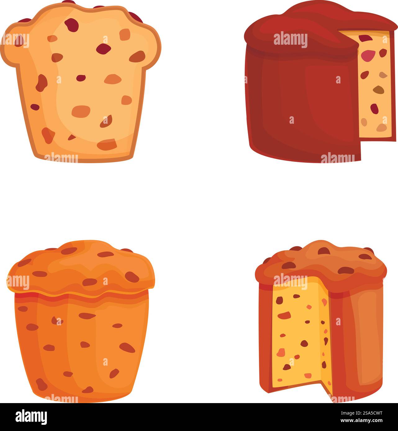 Illustration set featuring four different cartoon bread loaves with a ...