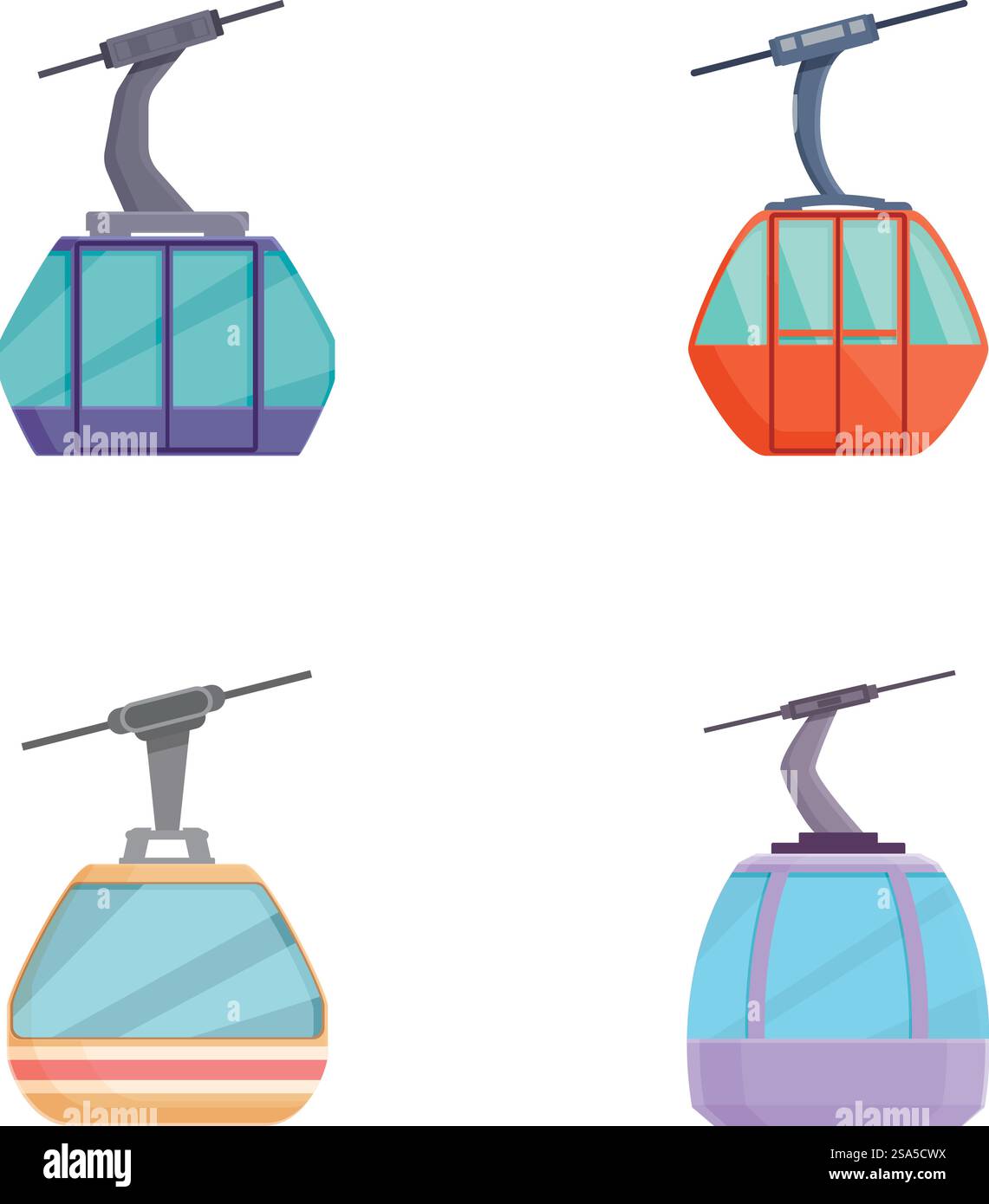 Illustration of four different colored cable car cabins on a white ...