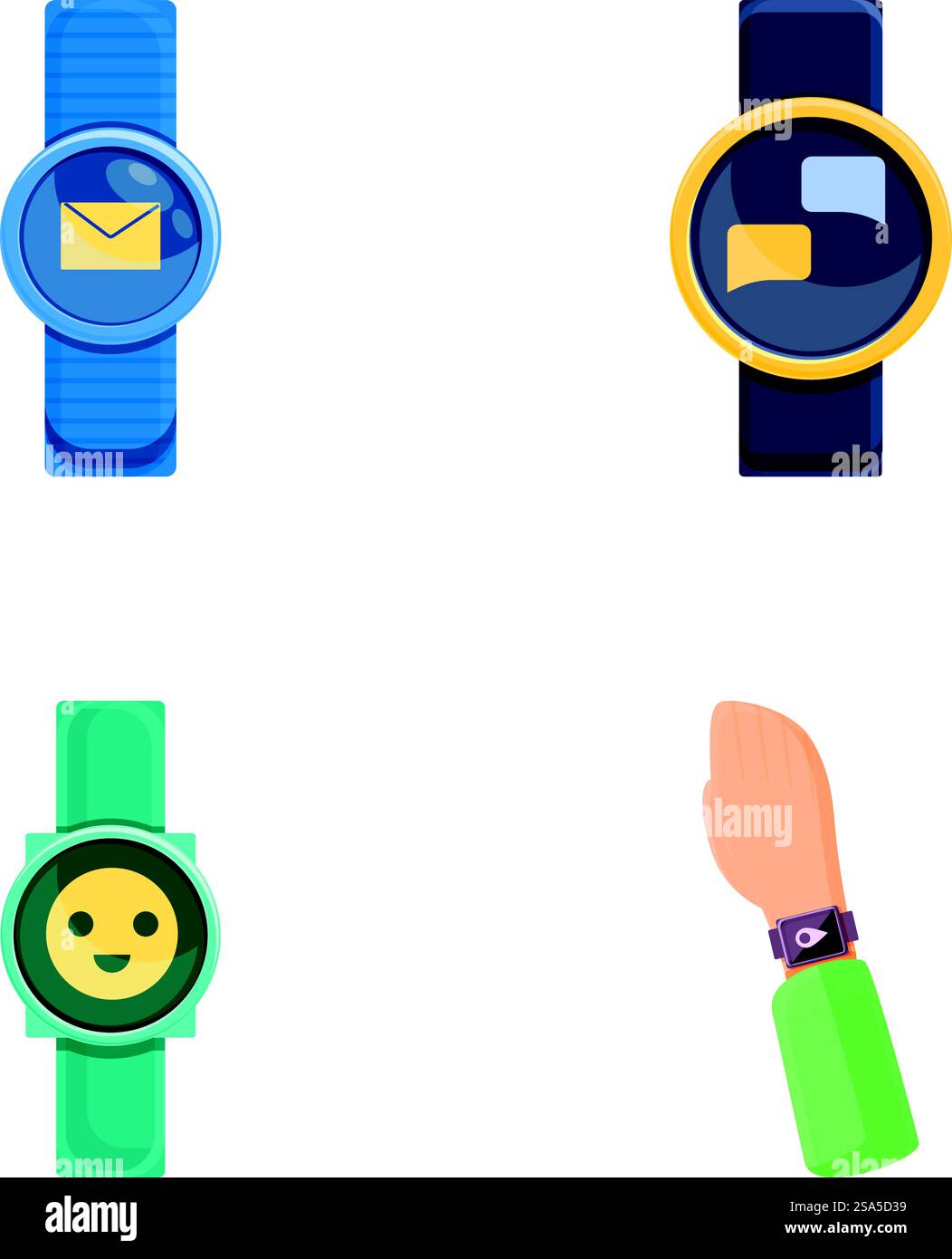 Sensor watch icons set cartoon vector. Smart watch with digital display ...