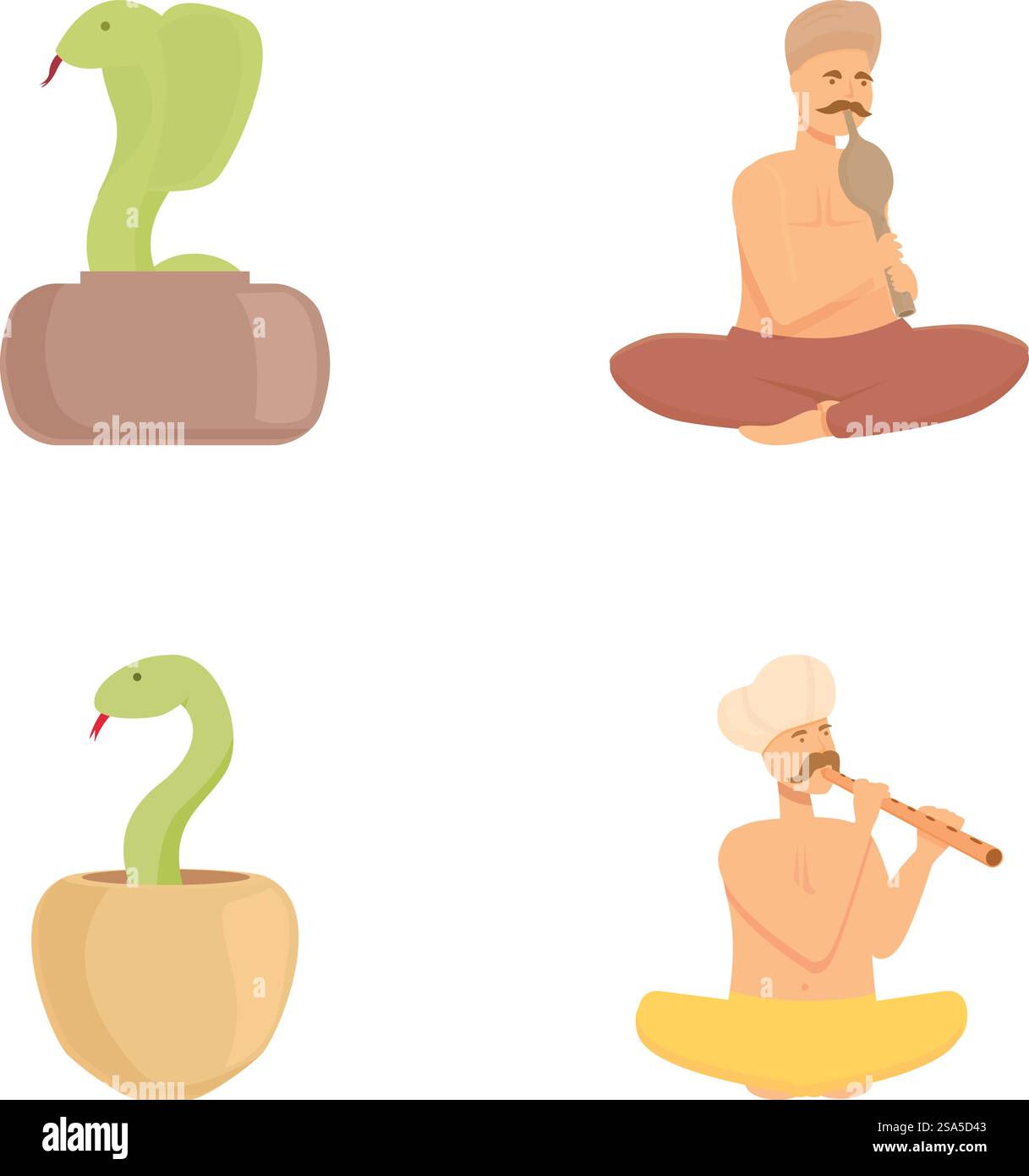 Set of vector illustrations featuring a traditional snake charmer and ...