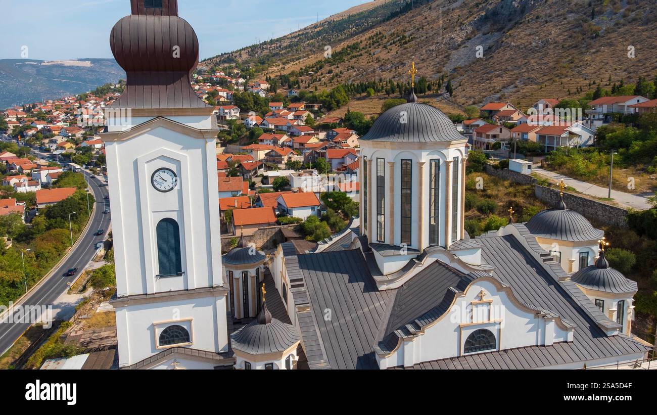 Aerial view of Orthodox Church of the Holy Trinity in Mostar, Bosnia ...