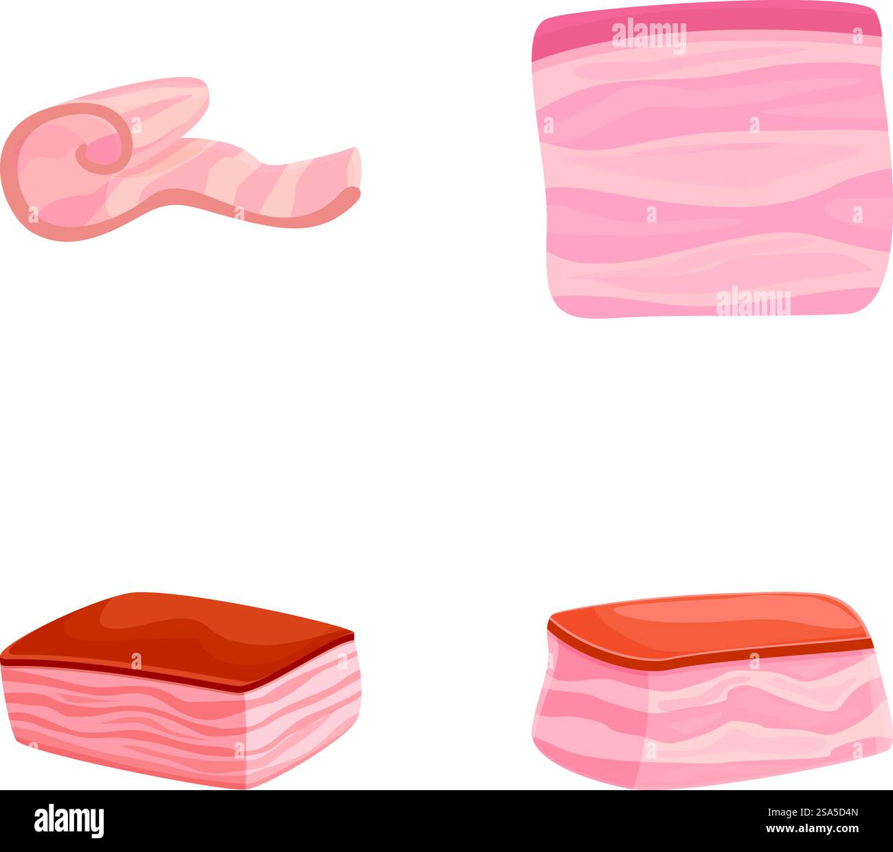 Collection of four stylized illustrated raw meat cuts including steak ...