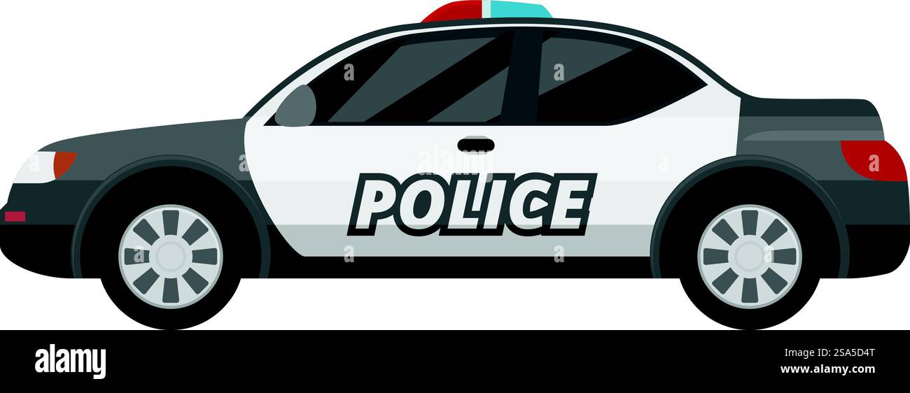 Side view of a police car parked, designed in a modern flat style ...