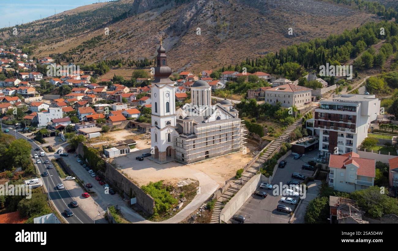 Aerial view of Orthodox Church of the Holy Trinity in Mostar, Bosnia ...