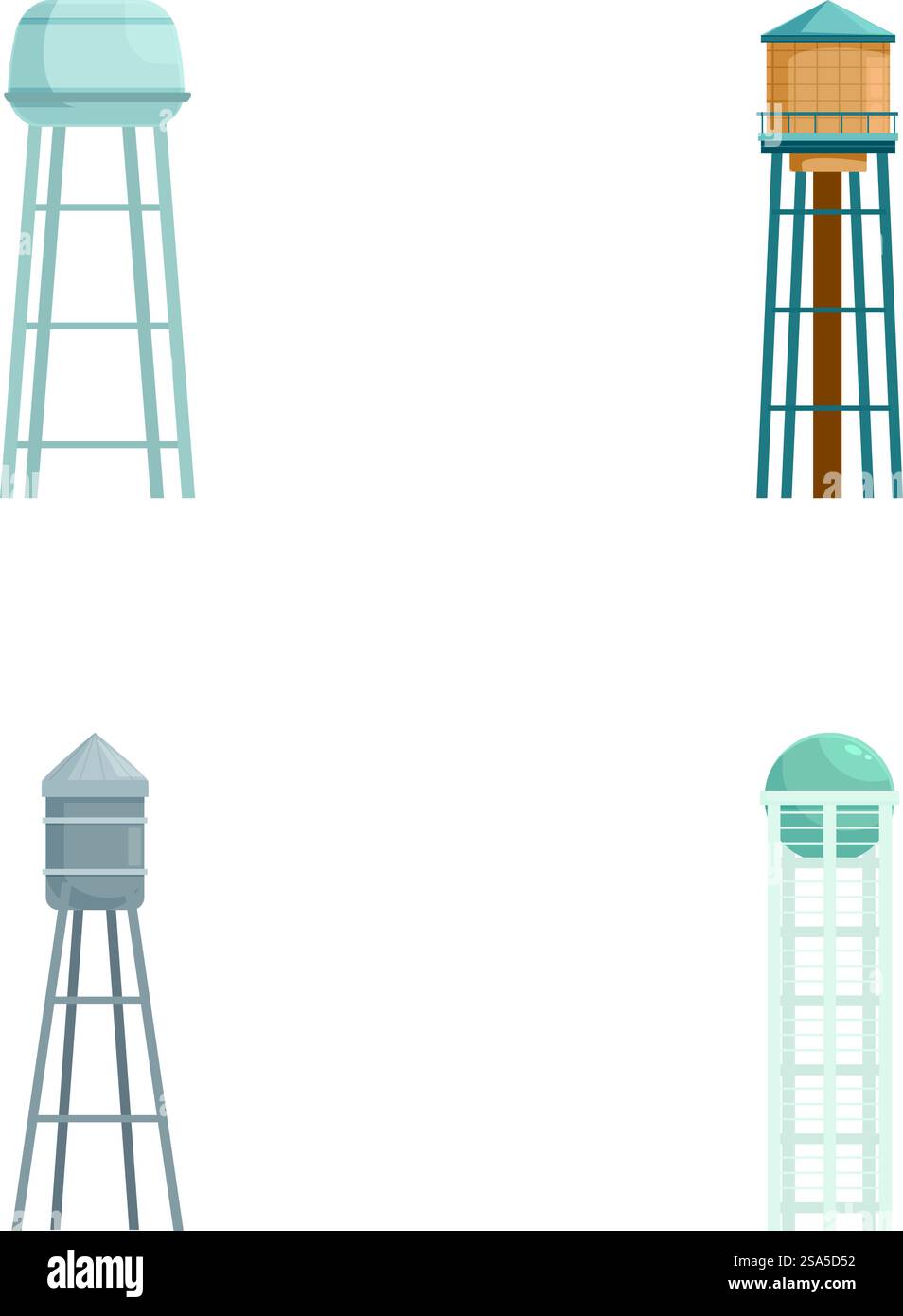 Collection of four isolated water tower icons in a flat design style ...