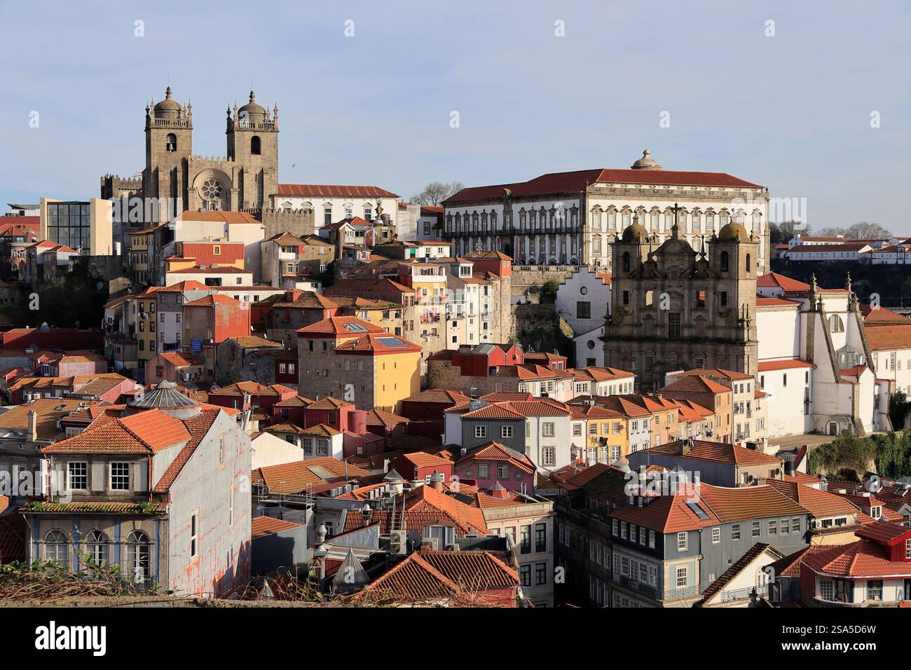 The rooftop view of historic old town of Porto with Porto Cathedral in ...