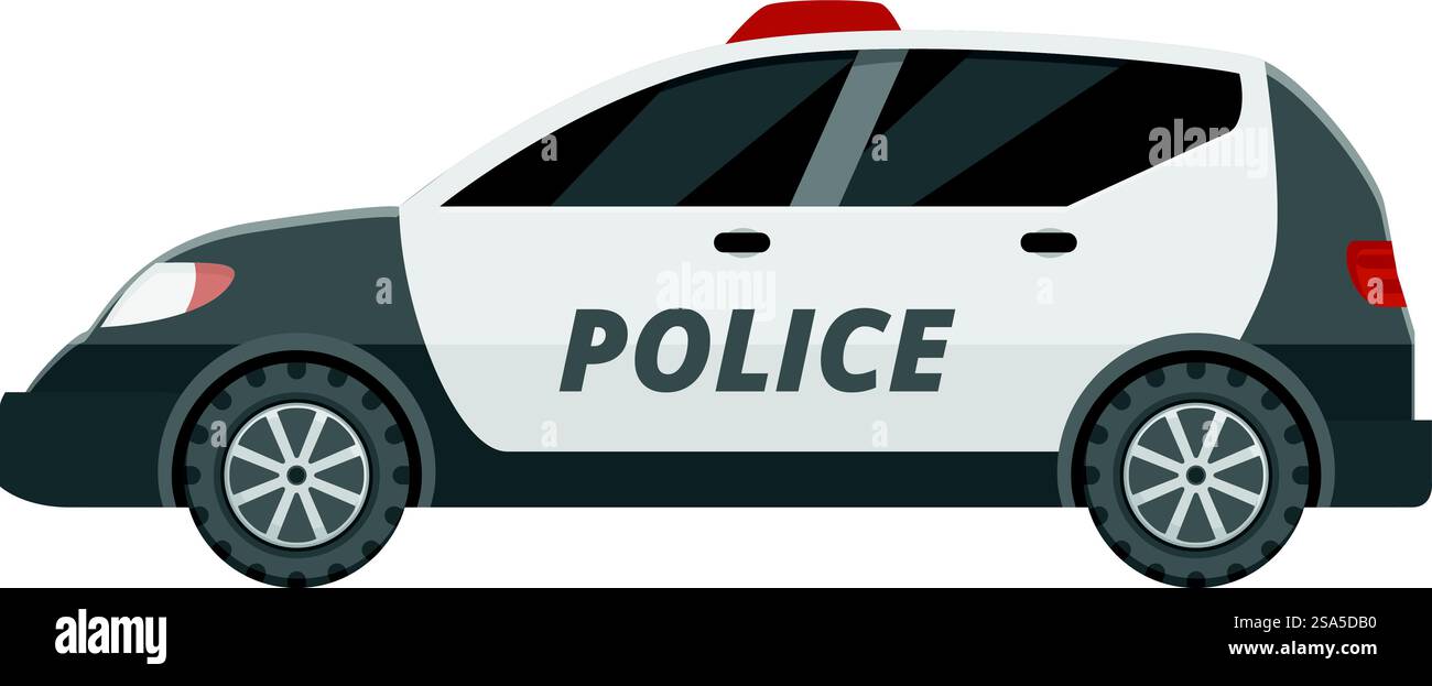 Side view of a police car with flashing lights on, parked on the side ...