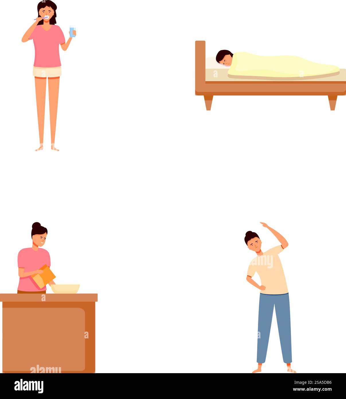 Illustration collection of daily activities including sleeping, working ...