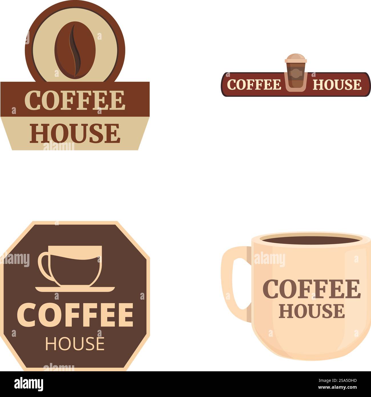 Collection of elegant coffee house logo designs with cups and beans ...