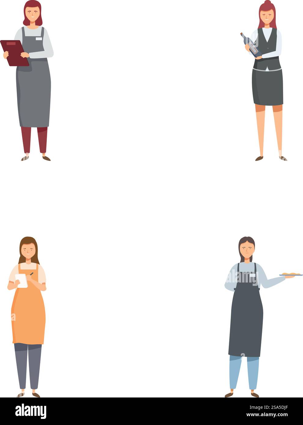 Collection of four vector illustrations showcasing waitresses in ...