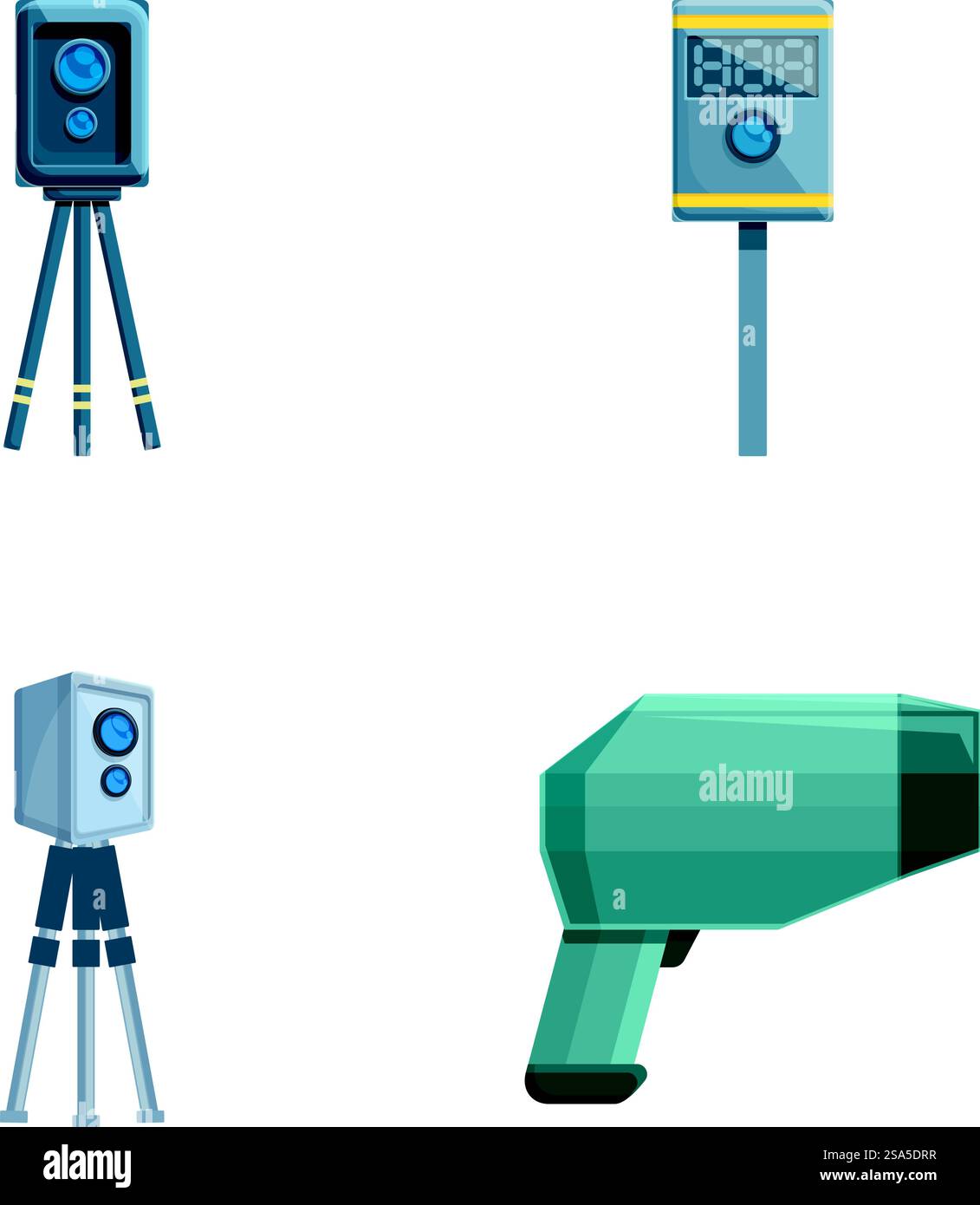 Road radar icons set cartoon vector. Modern digital speed radar equipment. Limit speed tool ...