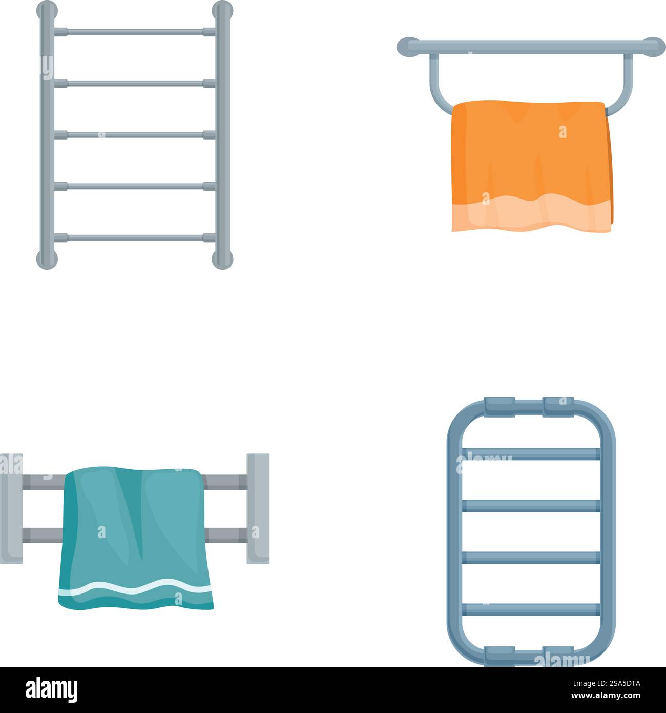 Collection of four flat design icons featuring various towel racks and ...