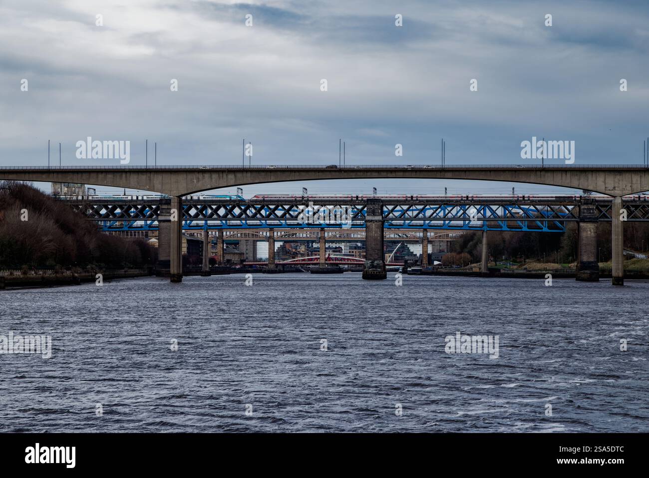 Five of the bridges over the River Tyne, Newcastle, England Stock Photo ...