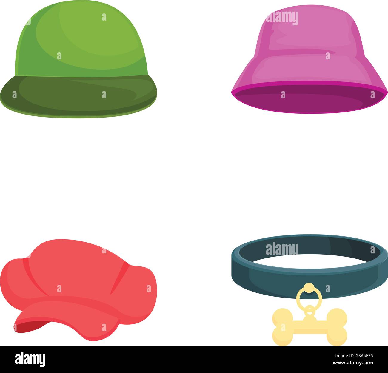 Illustration set of four different cartoonstyle hats and accessories ...