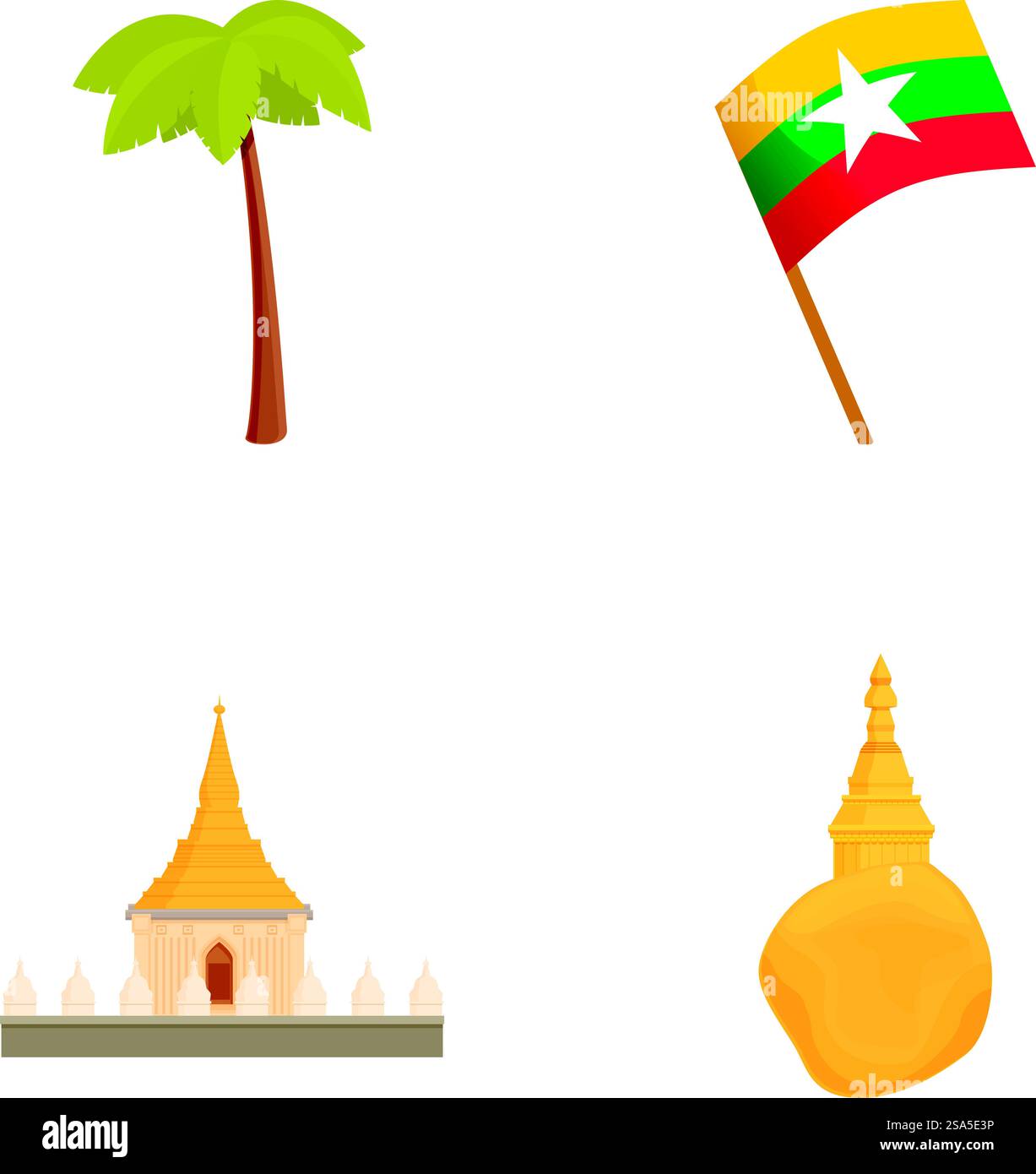 Myanmar symbol icons set cartoon vector. Republic of union of myanmar ...