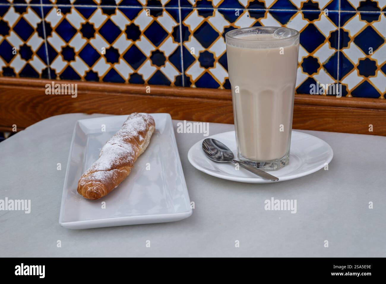 Glass of horchata de chufa and farton sweet, Horchateria Santa Catalina ...