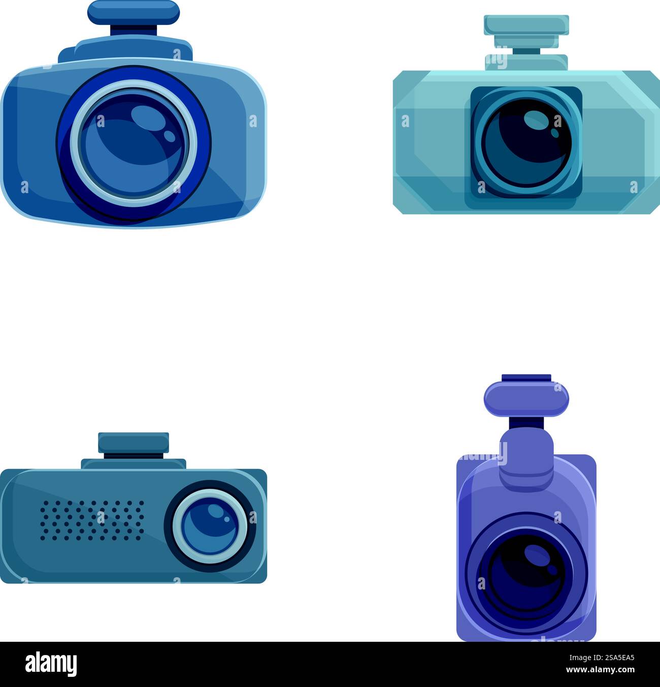 Car camera icons set cartoon vector. Car dvr. Modern technology. Car ...