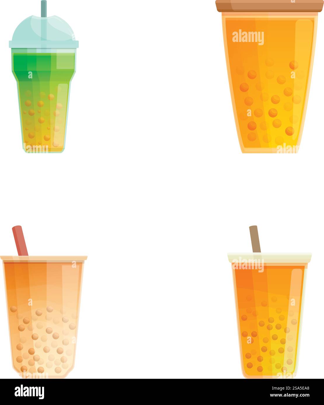 Collection of four bubble tea graphics in different colors and flavors ...