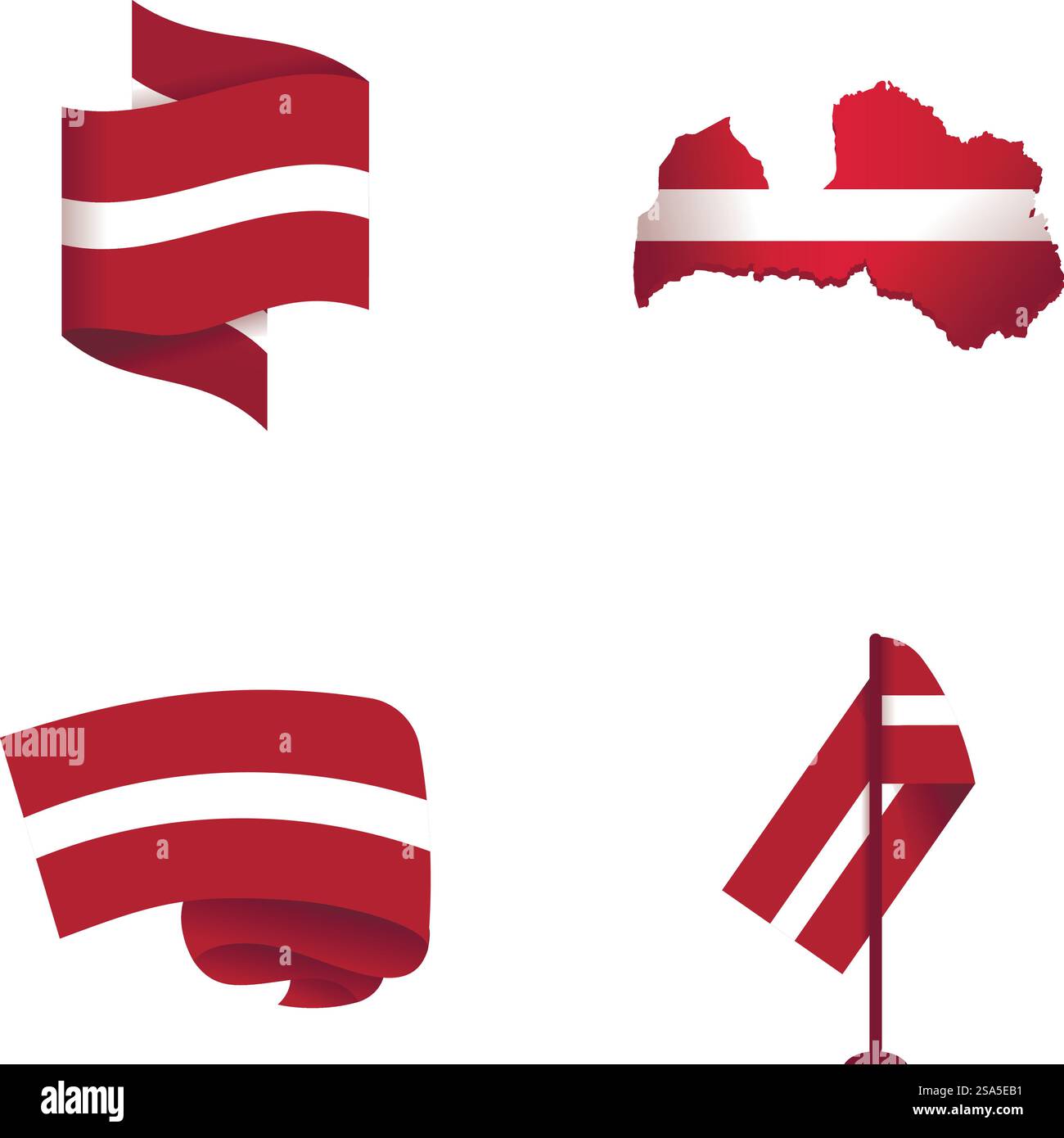 Set of latvia’s flag illustrations including wavy flag and map outline. Latvia flag collection ...