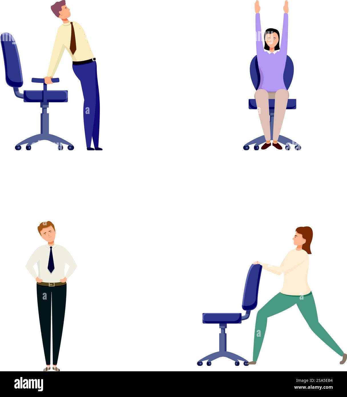 Collection of illustrations showing office workers performing simple ...