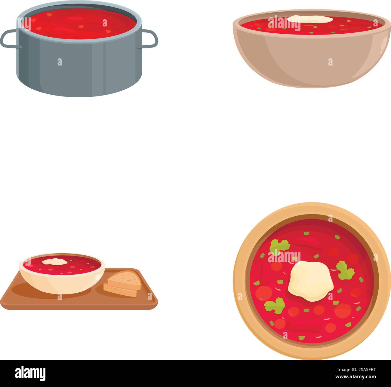 Collection of four soup images in different containers, perfect for ...