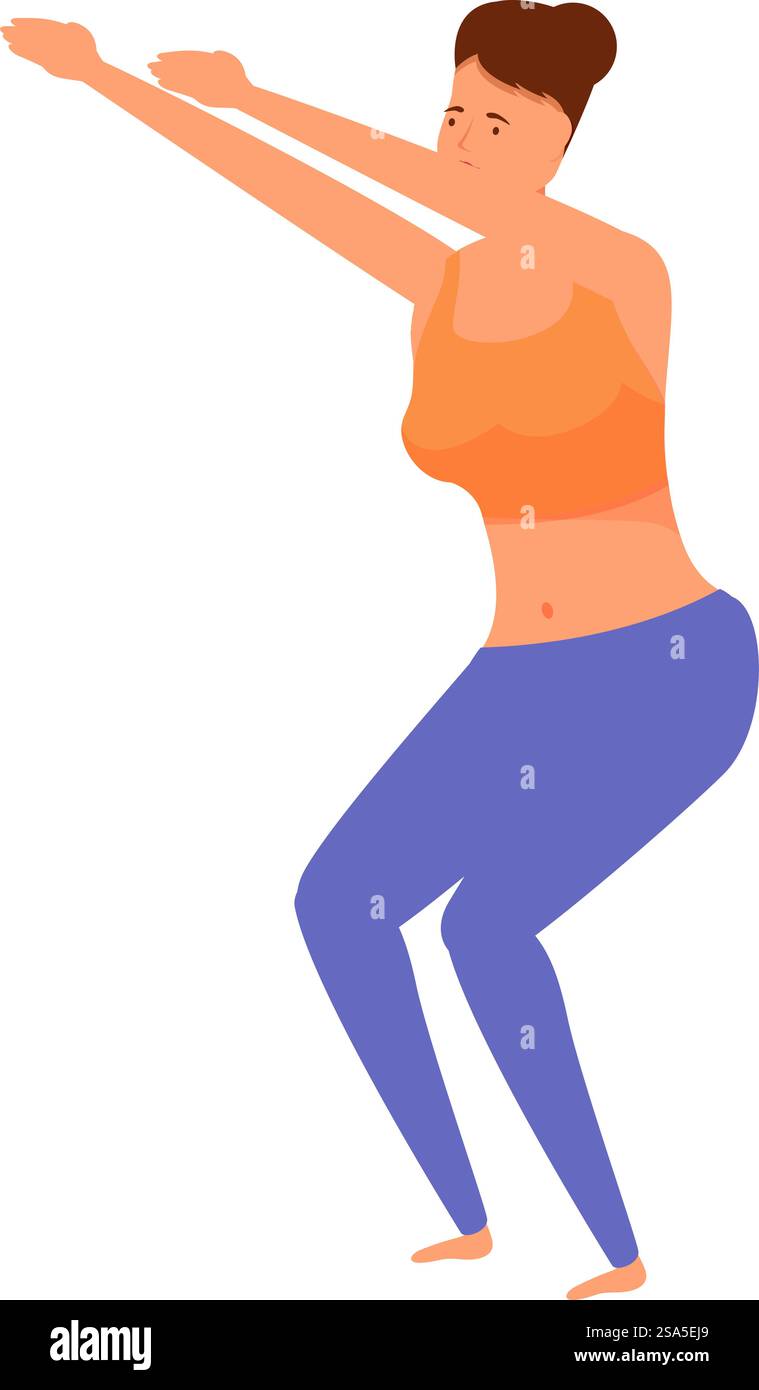 Young woman is maintaining a chair pose yoga position, her arms ...