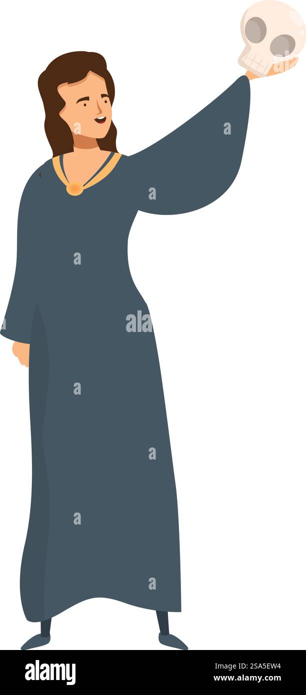 Actress in a long robe is holding a skull and performing a scene from ...