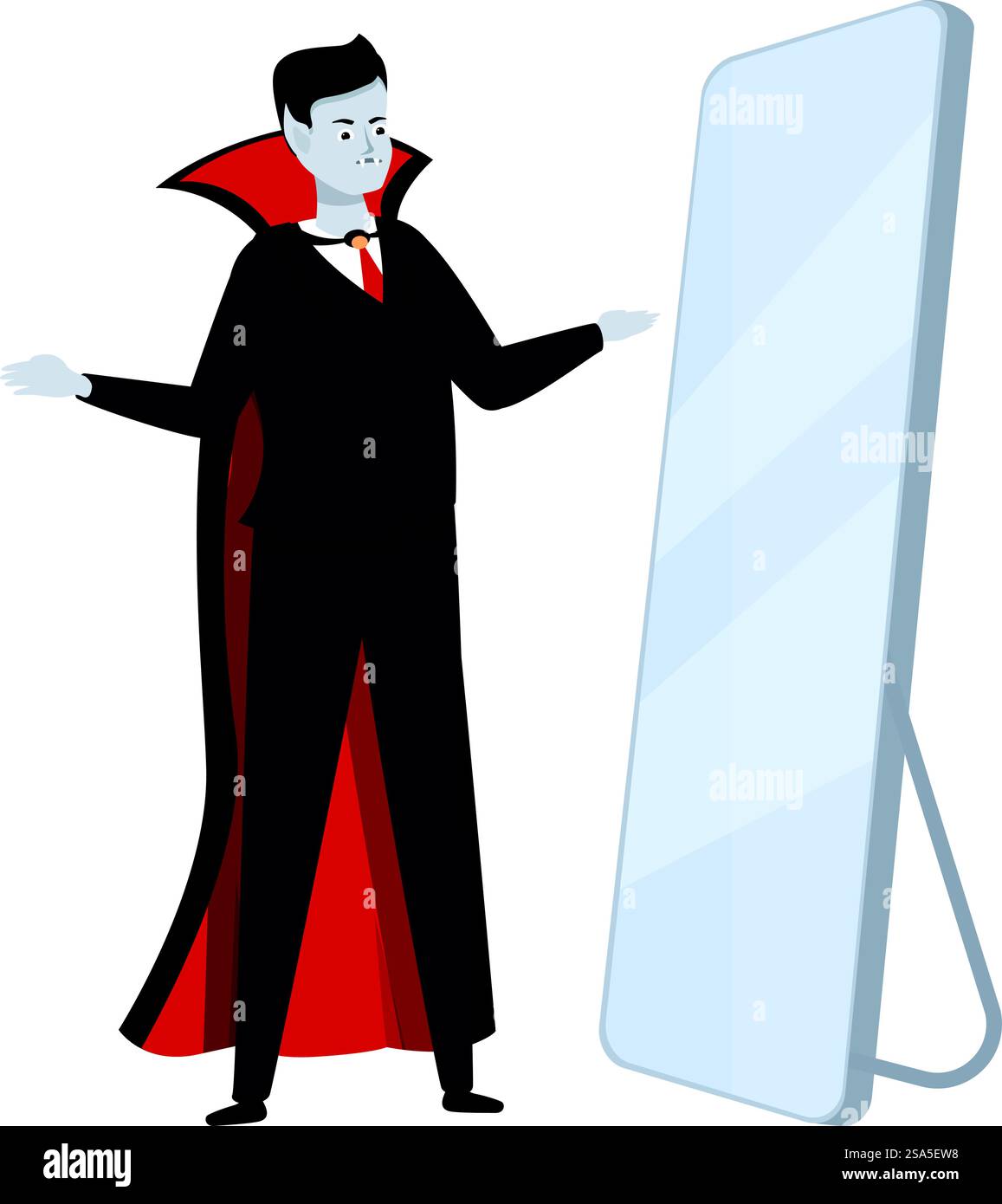 Vampire is checking his reflection in a mirror before going to a ...