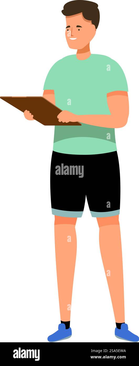 Sports coach is holding a clipboard, watching a training session and ...